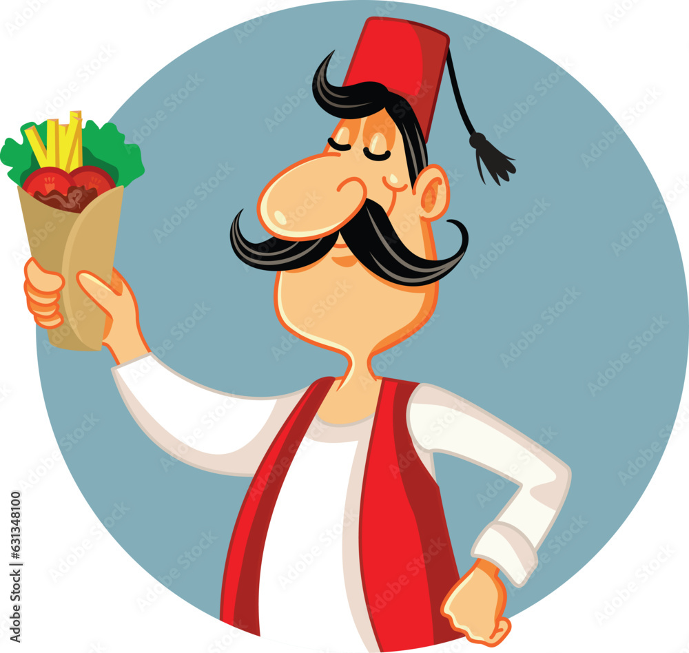 Turkish Chef Holding a Traditional Kebab Dish Vector Cartoon ...