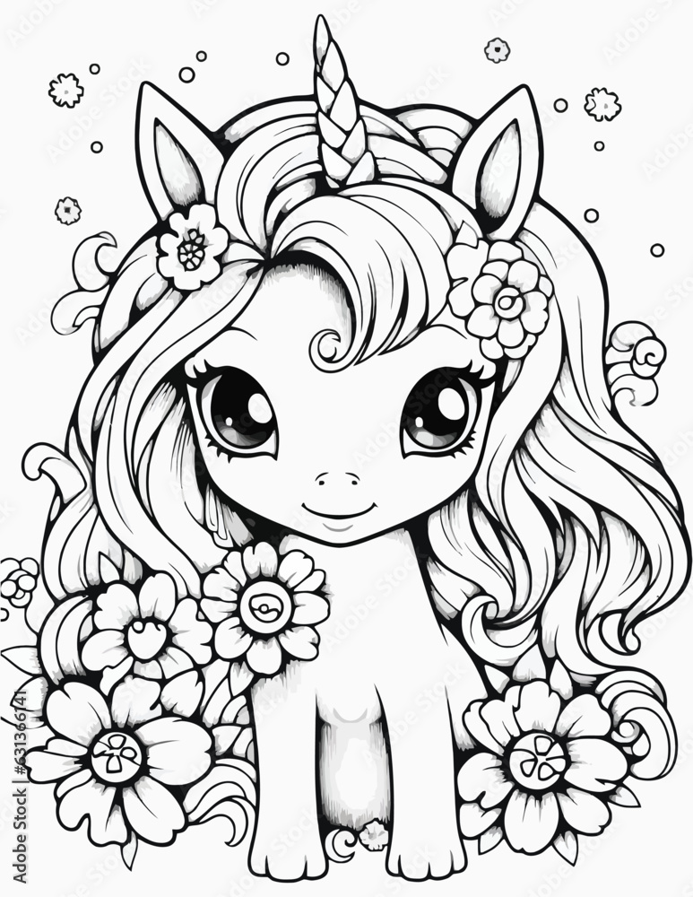 Unicorn coloring book for kids, Cute kawaii unicorn coloring page ...