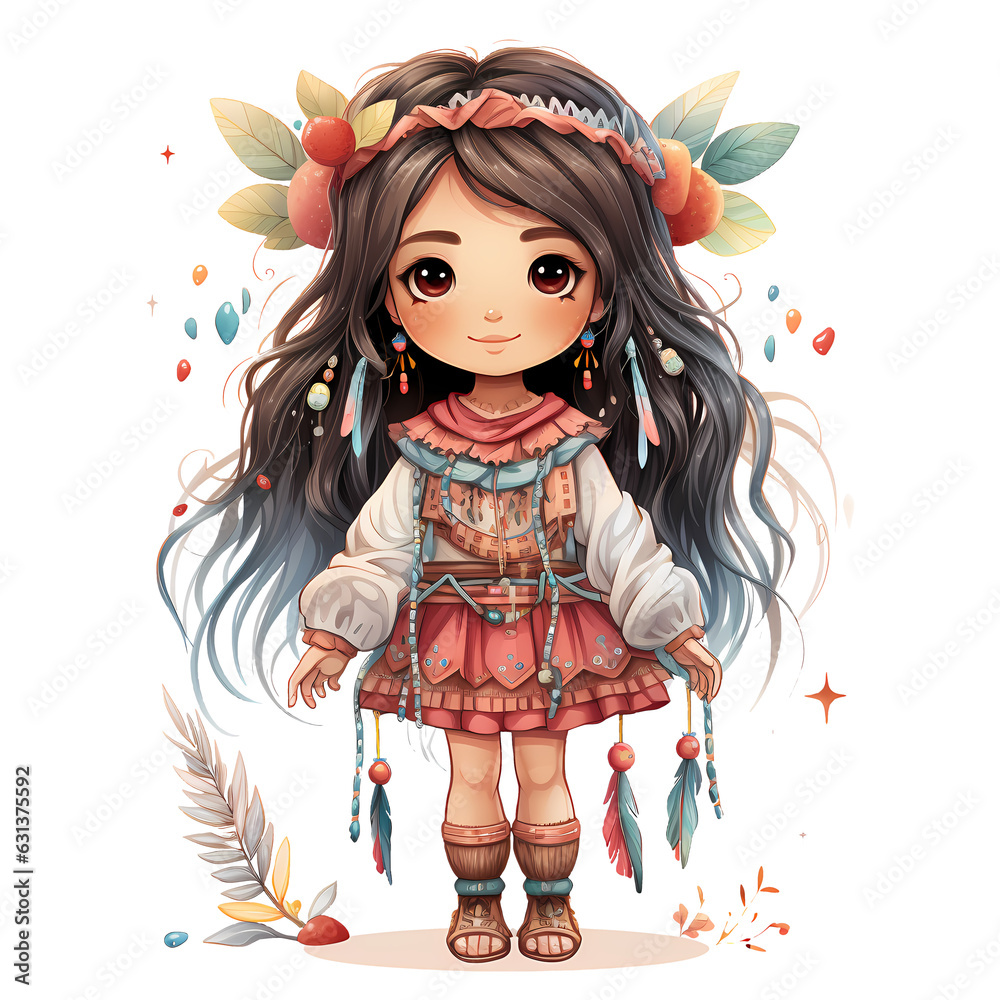 Cute Girl Boho Clipart Illustration Stock Illustration | Adobe Stock