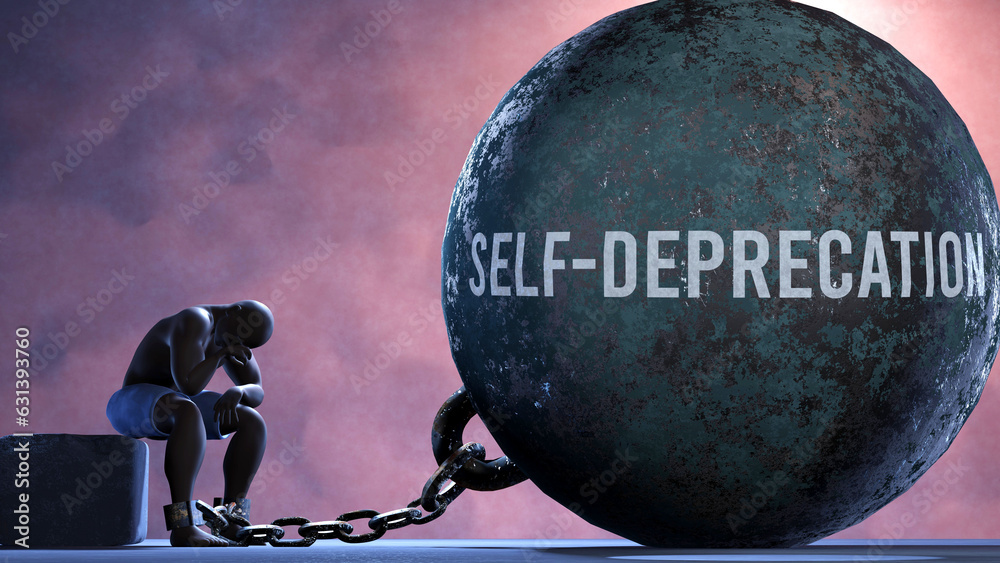 Ilustración de Stock Self deprecation - a metaphor showing human ...