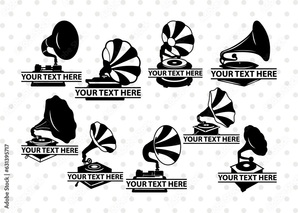 Phonograph Split Monogram, Phonograph Silhouette, Phonograph SVG ...