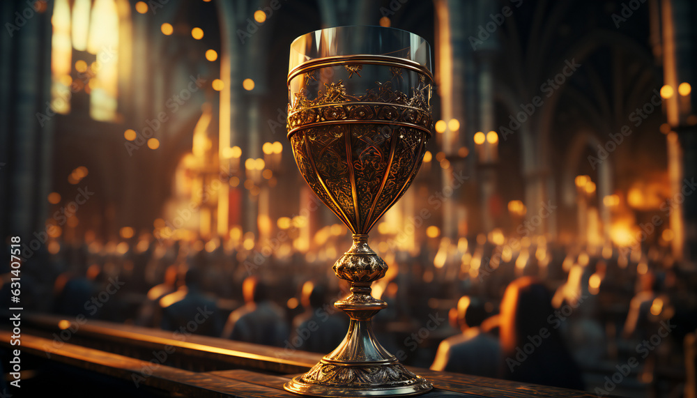 Artistic recreation of Eucharistic chalice inside a large church or ...