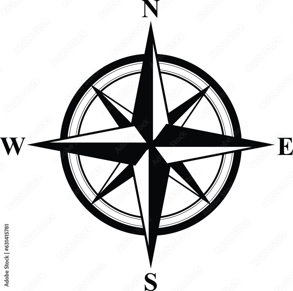 Vetor Compass Icon Png. Basic Compass Rose. Black compass rose isolated ...