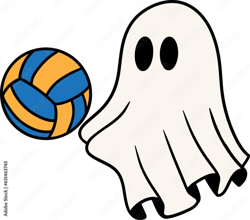Halloween cute ghost playing sports Stock Illustration | Adobe Stock