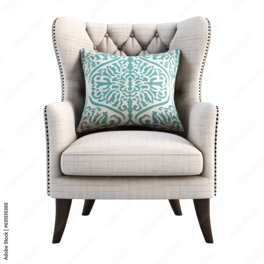 on white upholstered accent chair with wingback design and turquoise ...