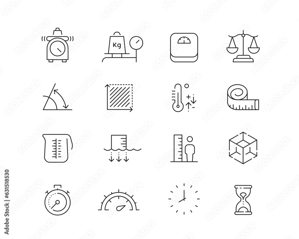 Weight and Measurement Icon collection containing 16 editable stroke ...