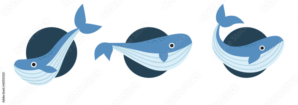Cartoon whale characters. Isolated vector sea animals, ocean mammal ...