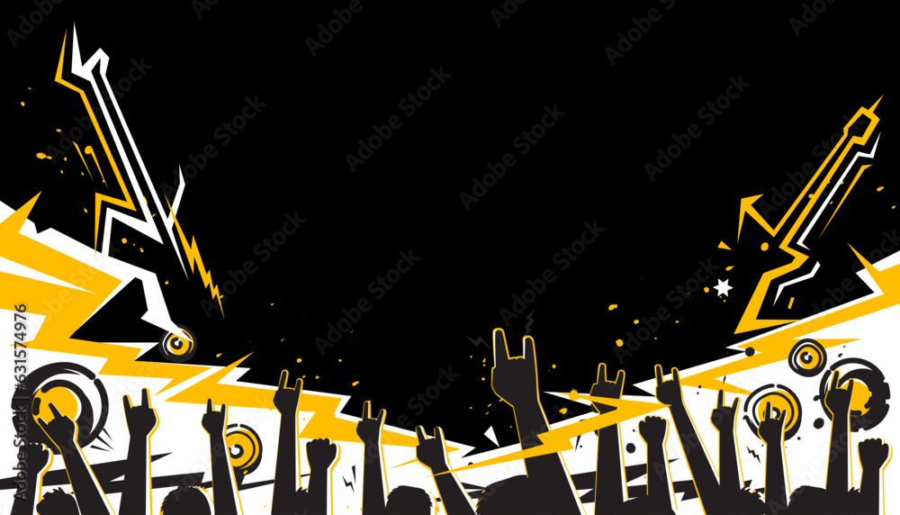 Party music decorated with rock and roll hand signs on a background ...