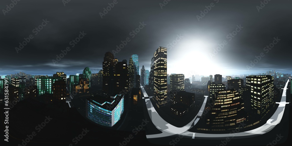 Night city. HDRI . equidistant projection. Spherical panorama. panorama ...