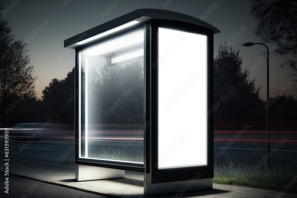 Foto de Stock Outdoor Bus Shelter Advertisement Mockup, night urban ...