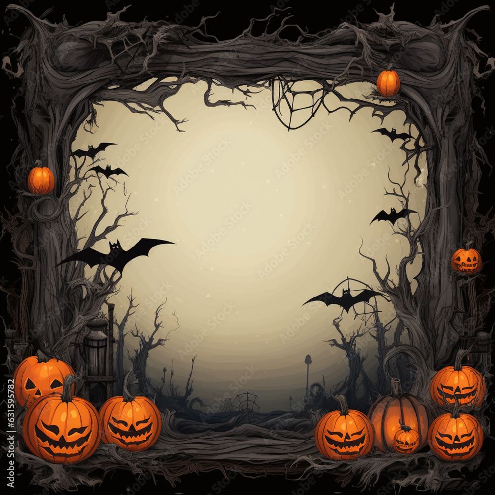 Halloween border design background, Pumpkin Halloween in dark night ...