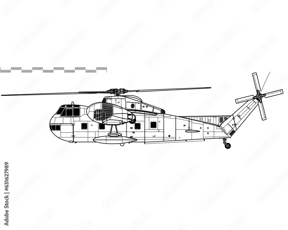 Sikorsky CH-37 Mojave. Vector drawing of heavy lift cargo helicopter ...