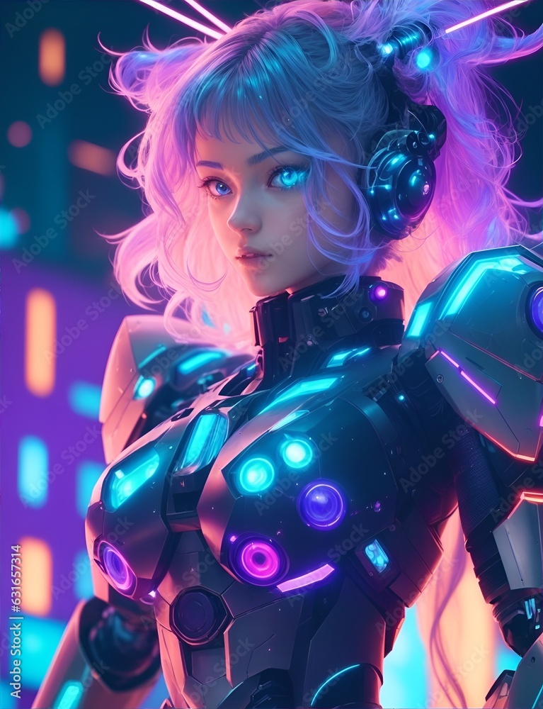 Ilustração Cyberpunk Seraph: Futuristic Anime Art of a Mesmerizing ...