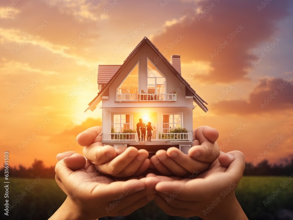 My precious home on the hands of a happy family Stock Illustration ...