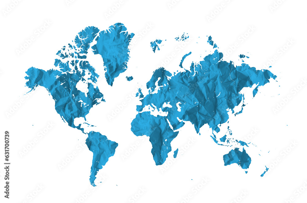 World Map with Crumpled Paper Texture: Simulating Mountain Ranges 素材庫插圖 ...