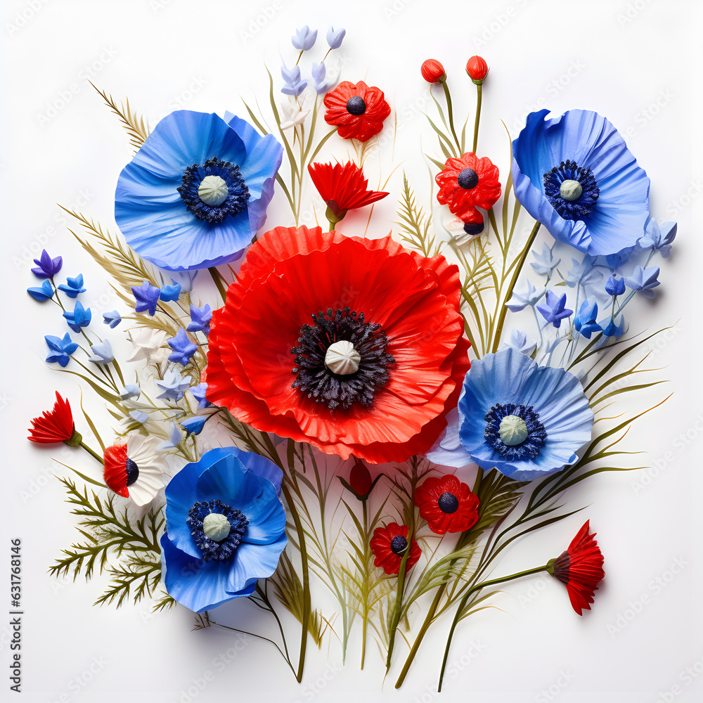 fleurs de bleuet et de coquelicot - symbole de l'armistice 1918 - fond ...