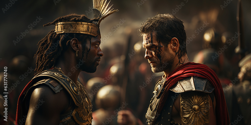 Two medieval ancient warriors met face to face on the battlefield ...