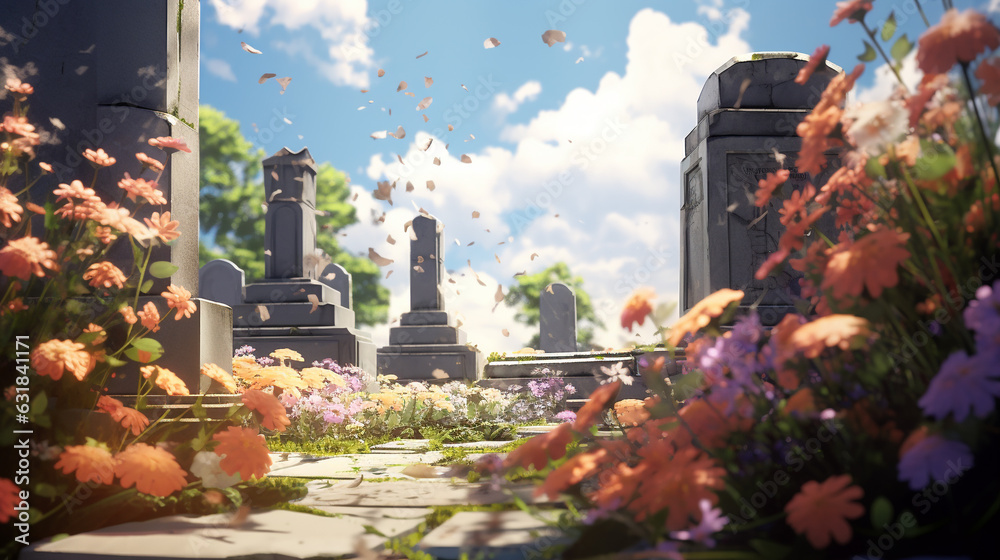 Generative AI, european cemetery, gravestones, stone tombstones, burial ...