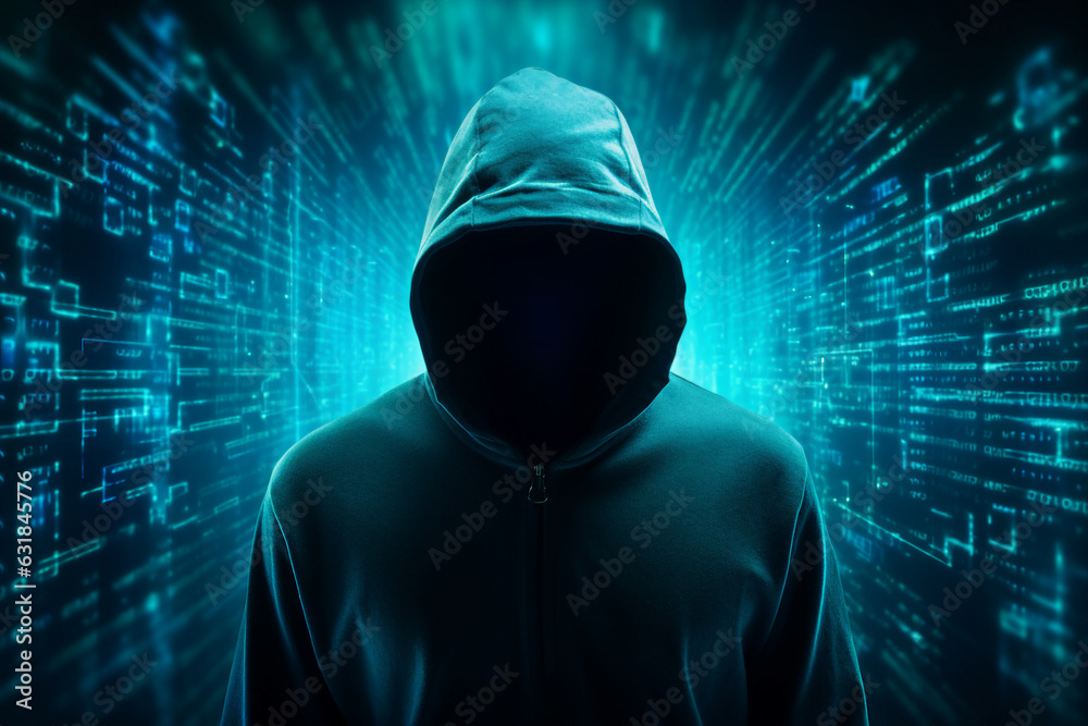 Generative ai collage photo of anonymous hacker hacking network ...