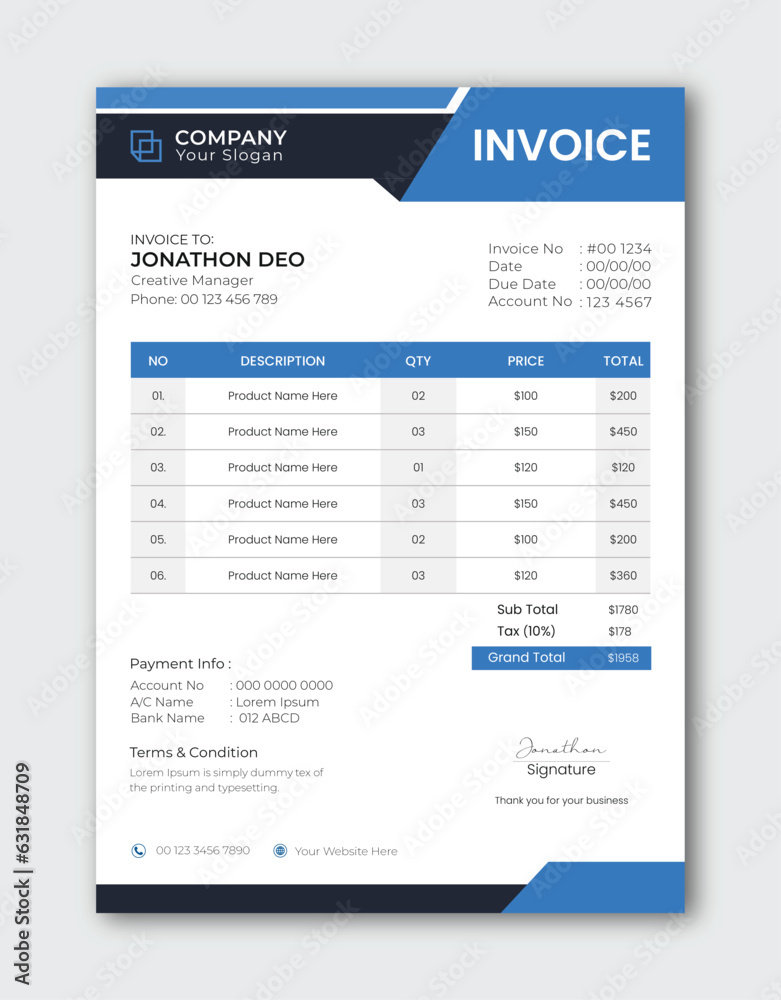 Professional and modern invoice template. Modern and creative invoice ...
