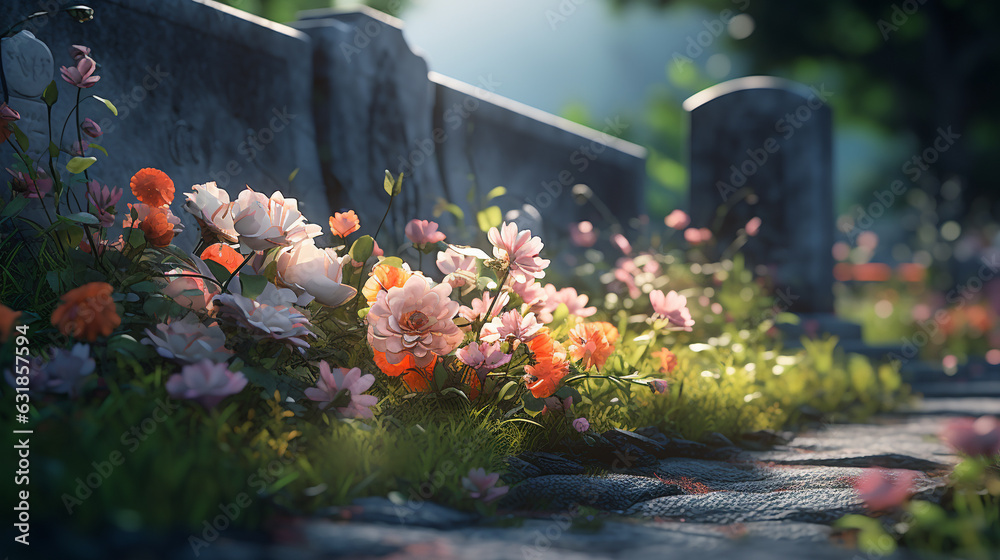 Generative AI, european cemetery, gravestones, stone tombstones, burial ...