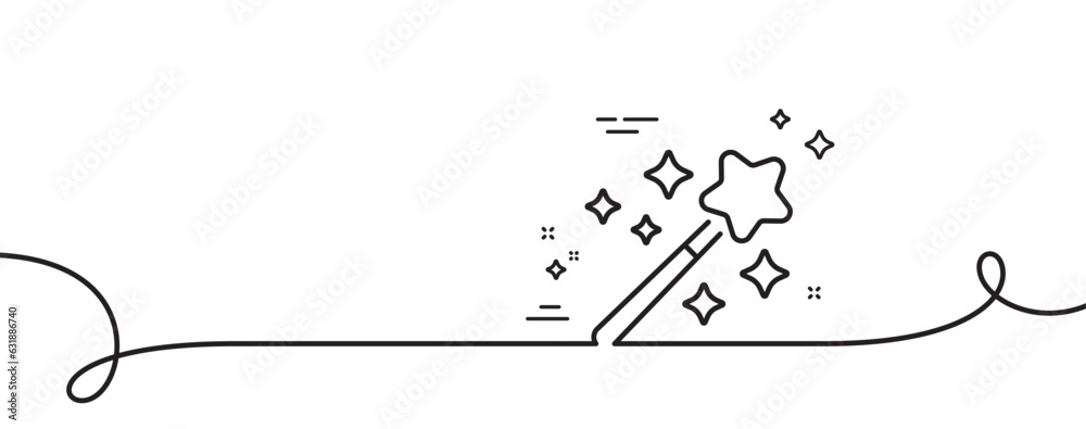 Magic wand line icon. Continuous one line with curl. Magician stick ...