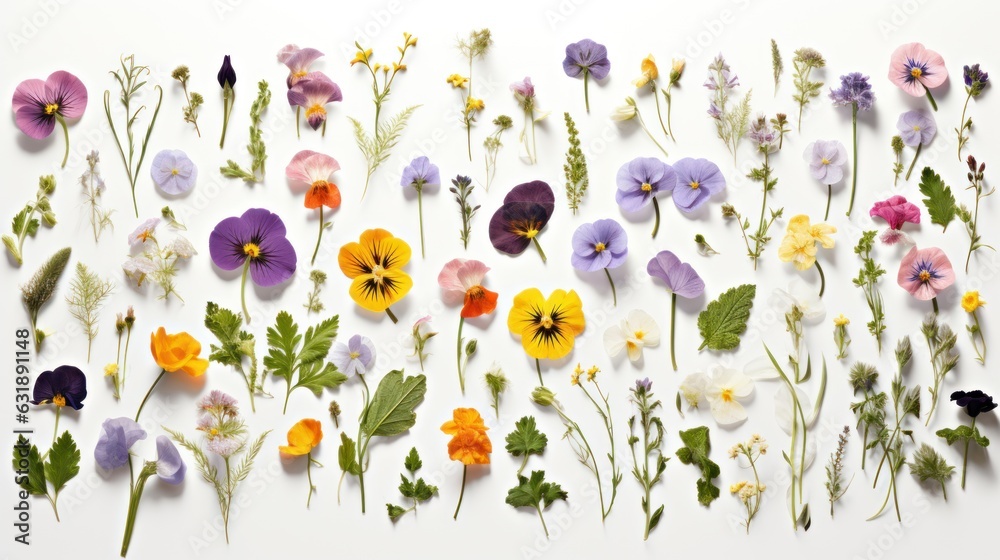 Collection of pressed flowers isolated on transparent background. Roses ...