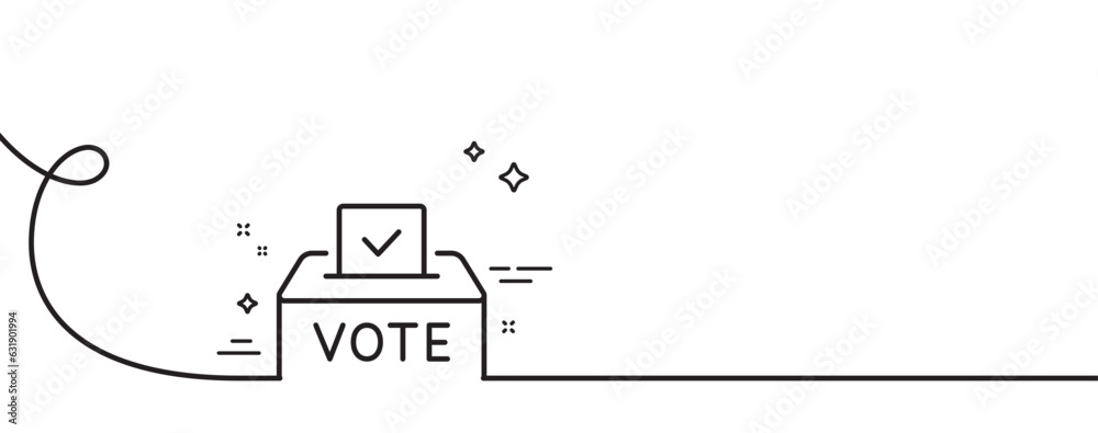 Vote box line icon. Continuous one line with curl. Voting ballot sign ...