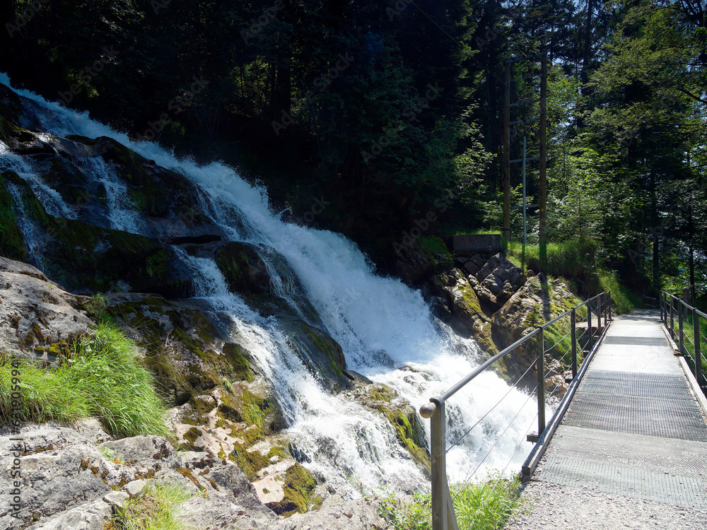 Lake Brienz in Switzerland. Giessbach waterfall from the viewing ...