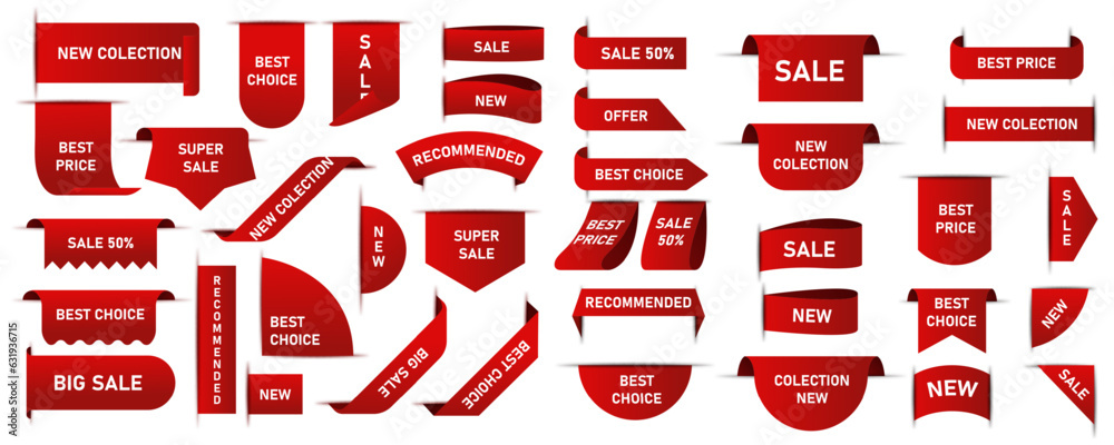 Price tags vector collection. Ribbon sale banners. Best choice, order ...