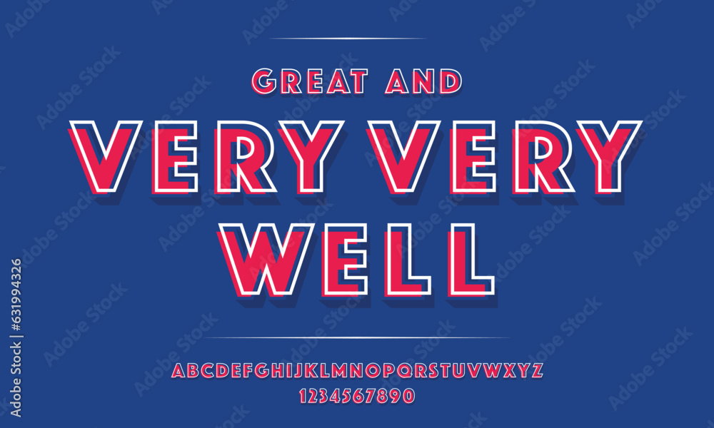 “VERY WELL” strong 3d typeface font effect, modern type with shadow for ...