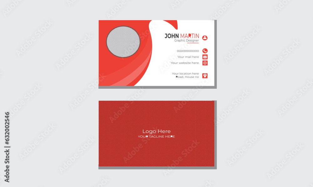 professional simple red, white (tint, tone, shade) color visiting card ...