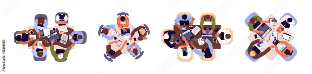 Office table top view set. People build business, study to teamwork ...
