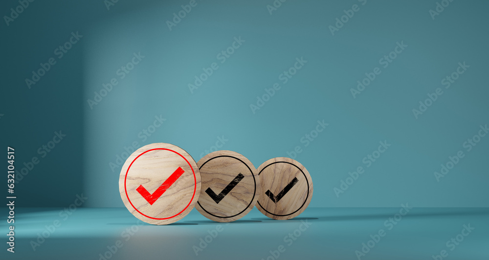Checklist. Wooden label with tick mark icons for Task list ...