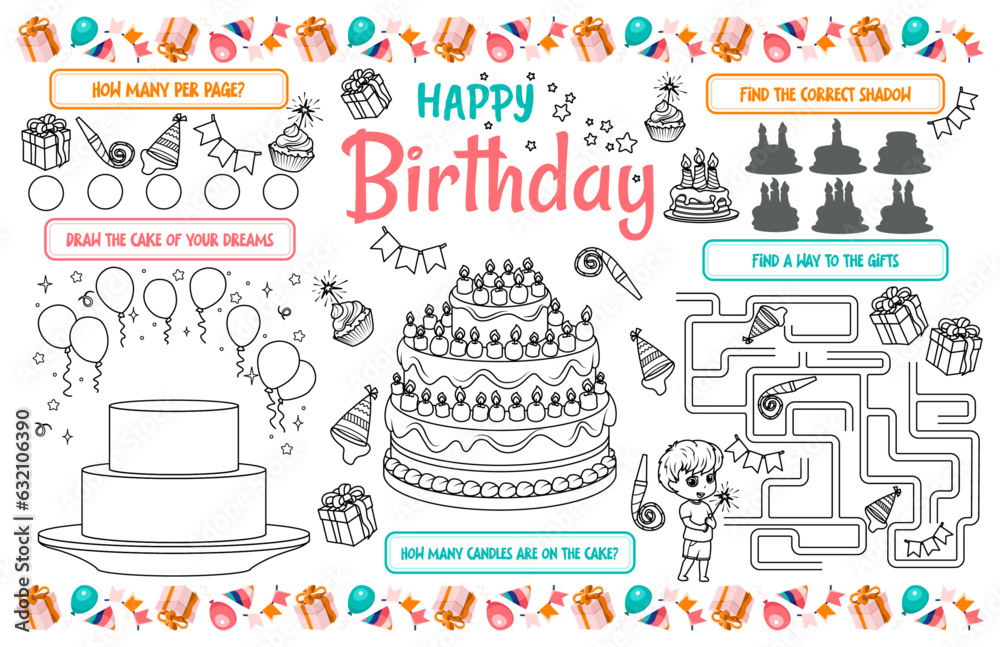 Festive placemat for children. Print out the happy birthday sheet with ...