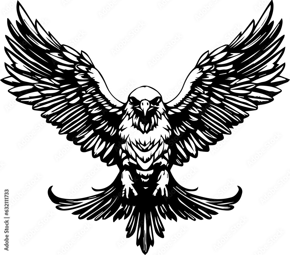 Eagle, hawk, falcon emblem with spread wings, heraldic symbol, bird ...