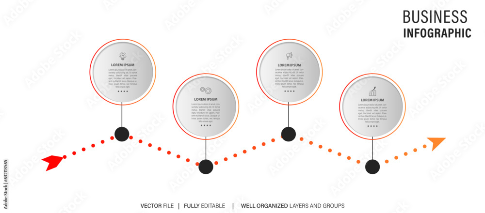 Line step infographic. 4 options workflow diagram, circle timeline number infograph, process ...