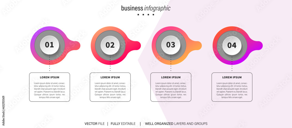 Line step infographic. 4 options workflow diagram, circle timeline ...