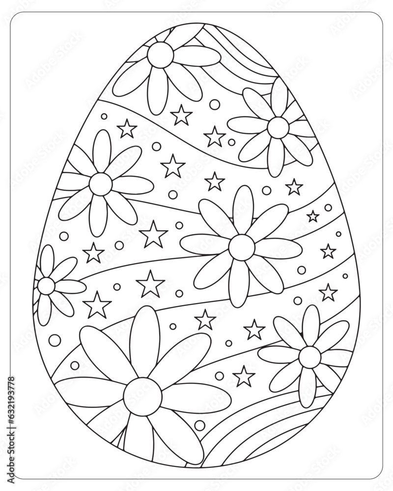 Easter Egg Coloring pages for kids, Easter Egg Vector, Easter Black and ...