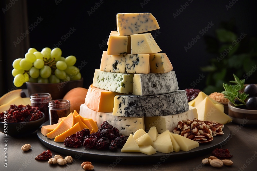 pyramid of pieces of different types of cheese Stock Illustration ...