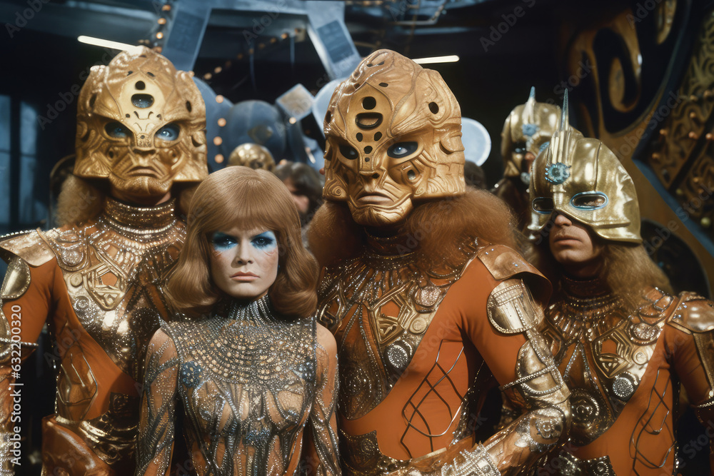 Actors in a retro sci-fi television show from the 1970s. They are ...