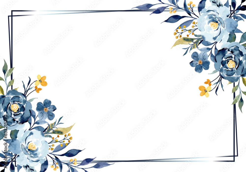 Beautiful watercolor blue flower frame Stock Vector | Adobe Stock