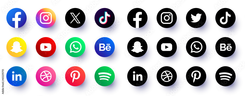 Facebook, twitter, instagram, youtube, snapchat, pinterest, whatsap, linkedin, periscope, vimeo ...