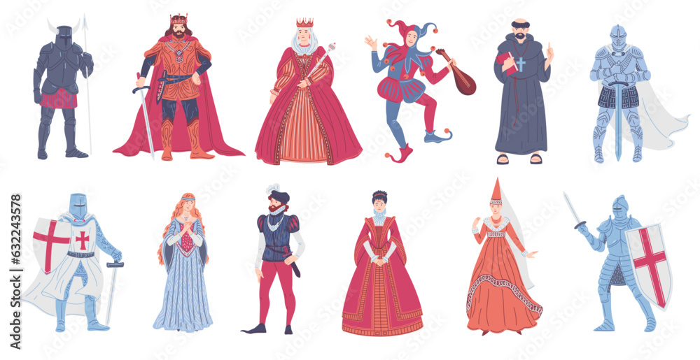 Set of historical medieval characters - cartoon flat vector ...