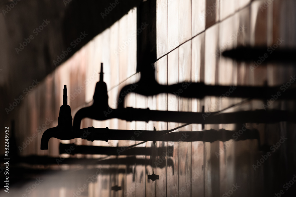 Water taps in washroom in the Small Fortress, which served as a Prague ...