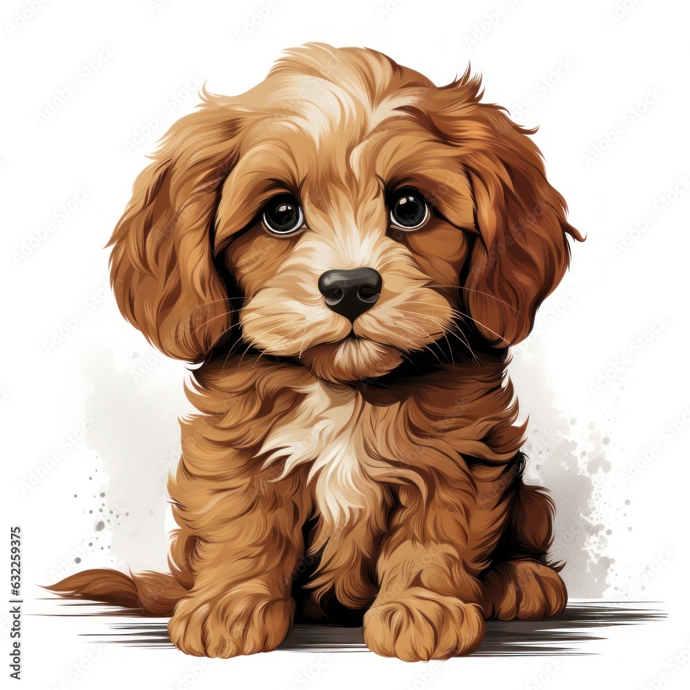 Cavapoo Cartoon Style for Toddler Book Clipart on White Background AI ...