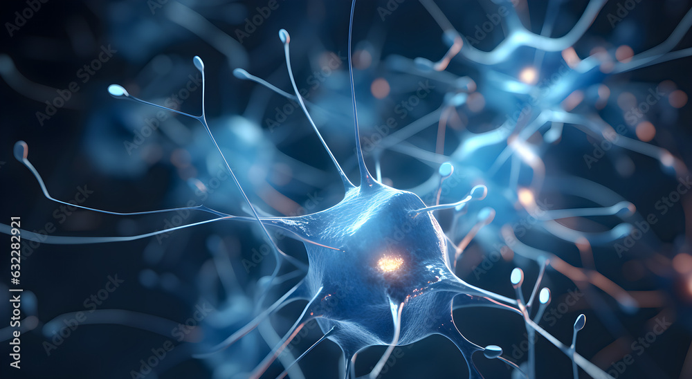 Generative AI microscopic view of neuron cells with their axons ...