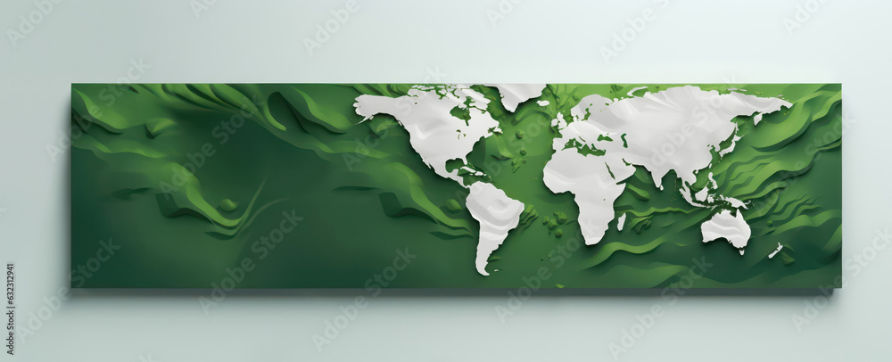 wide horizontal banner of world map embossed in stylized illustration ...