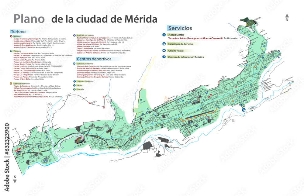 Mapa Turístico de la ciudad de Mérida Venezuela Stock Vector | Adobe Stock