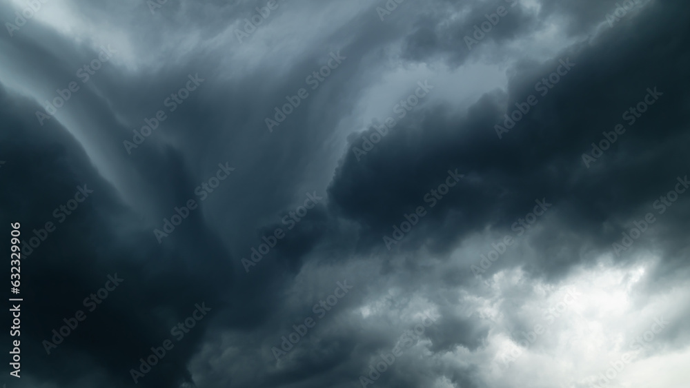 storm sky, dark dramatic clouds during thunderstorm, rain and wind ...